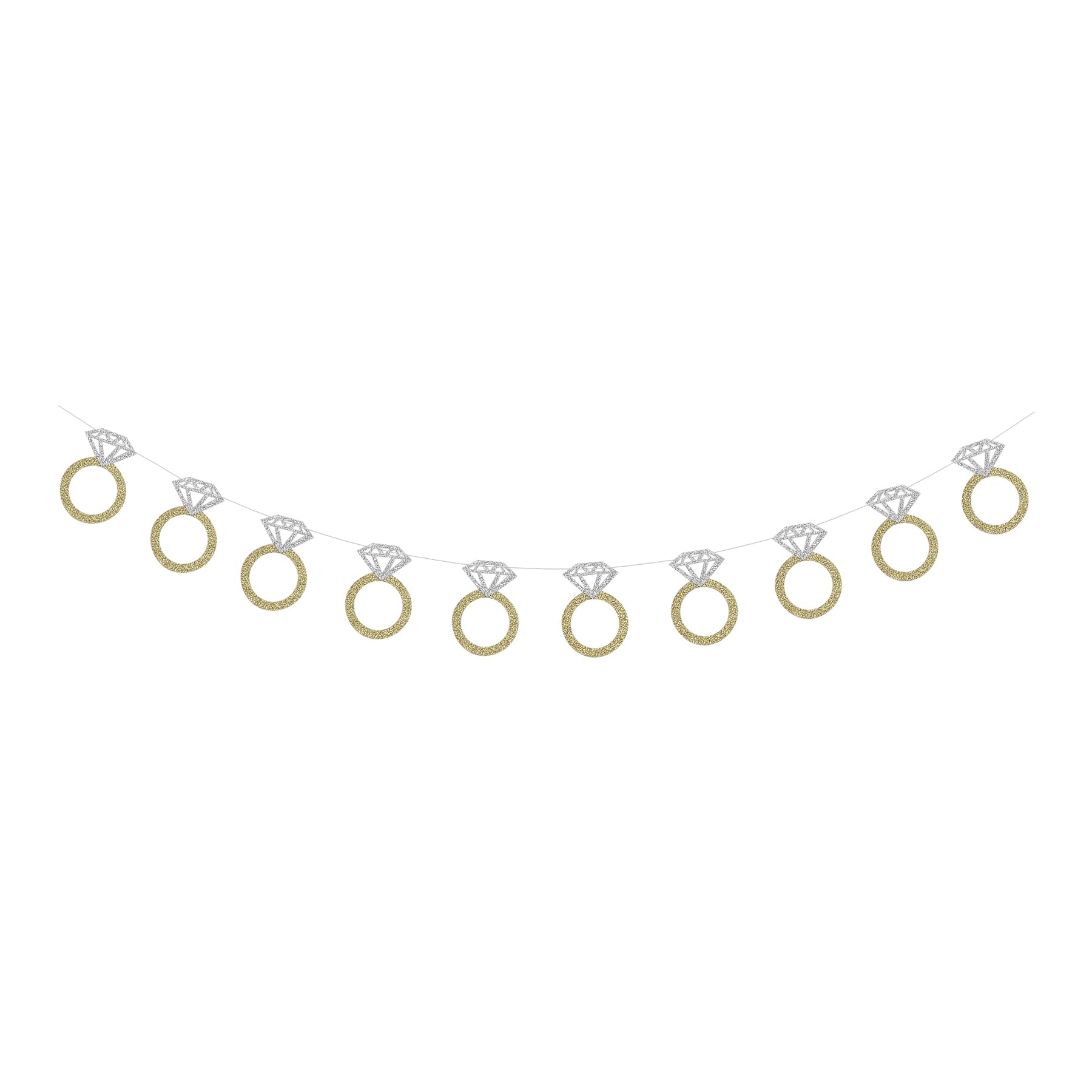 Diamong Ring Banner for Bridal Shower Wedding Engagement Party Decorations Paper Garland Bunting for Dessert Bar or Wall - Gold and Silver