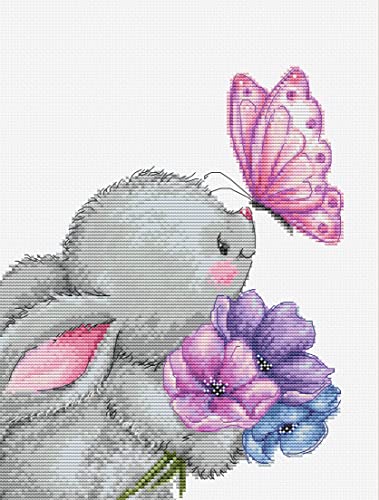 Luca-S Cross Stitch Kit - Rabbit and Butterfly, Counted Cross Stitch Kit, Embroidery Needlecraft Kit