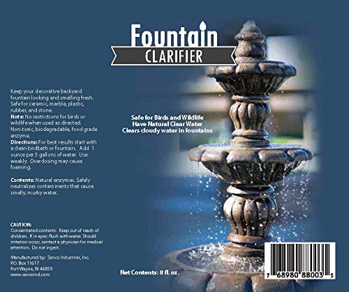 Fountain Water Clarifier - 8 Ounces - Water Treatment for Fountains & Birdbaths, Prevent White-Scale Buildup, Stains, Cloudy Water, Foam & Other Water Conditions