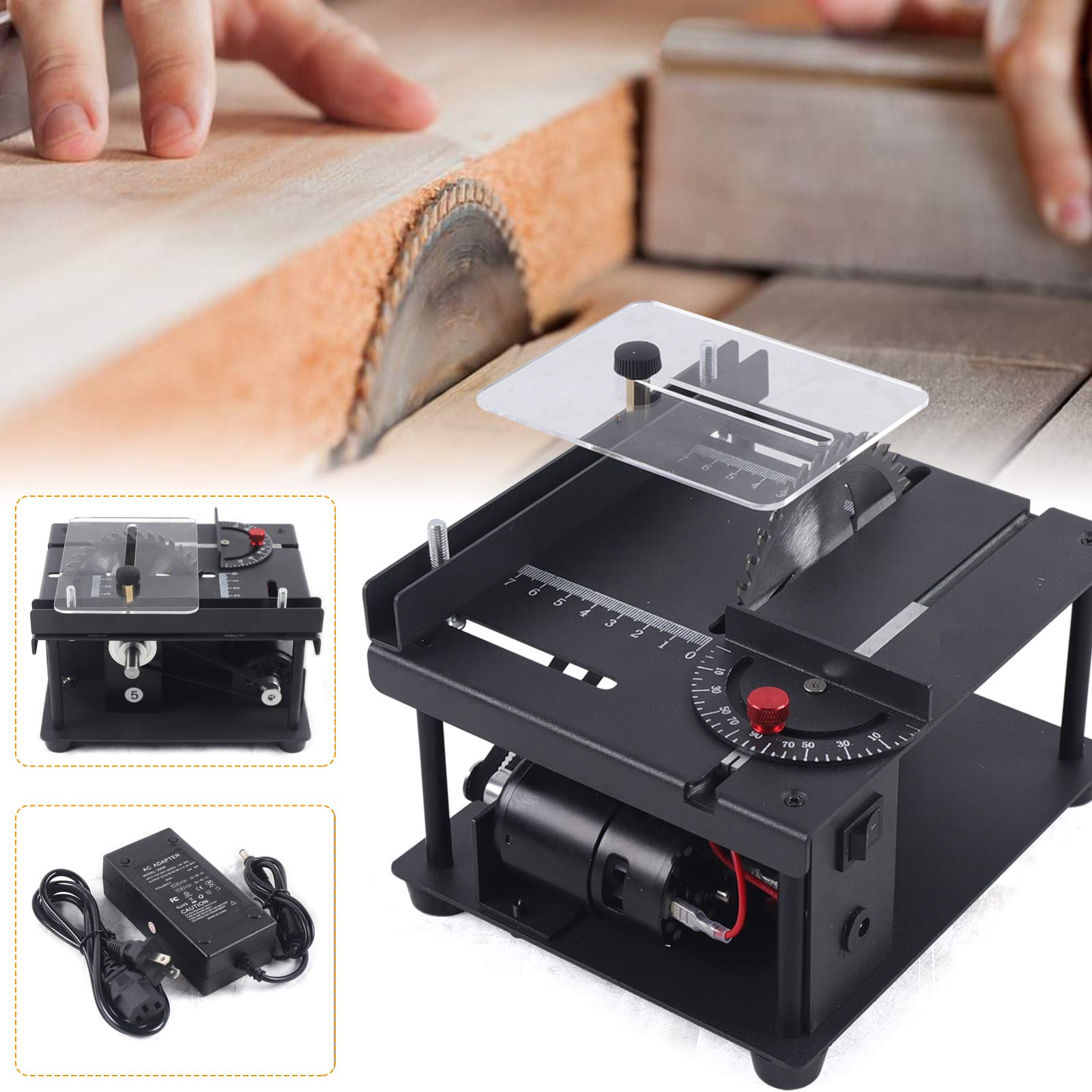 MARTEXBUY Mini Sliding Table Saw, Multifunctional Mini Tablesaw, Portable Electric Precision Table Saw, Woodworking DIY Cutting Bench Saw, Household for Metal Wood Plastic Cutting, Speed Adjustable