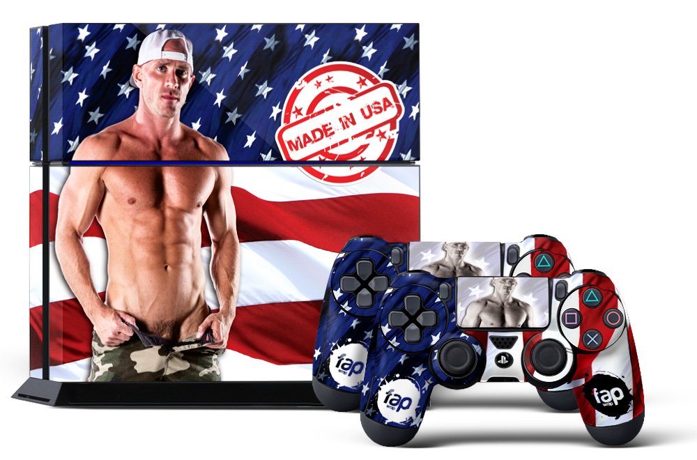 Ps4 Console Designer Skin for Sony Playstation 4 System Plus Two(2) Decals For: Ps4 Dualshock Controller - Johnny Sins Patriot by FapWrap