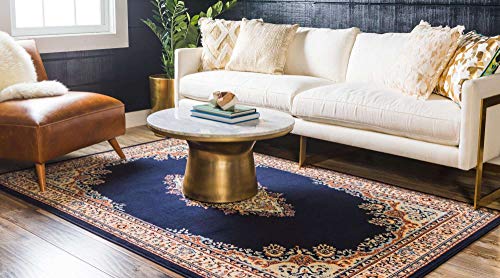 Unique Loom Reza Collection Traditional Persian Style Area Rug, 6 x 9 ft, Navy Blue/Ivory