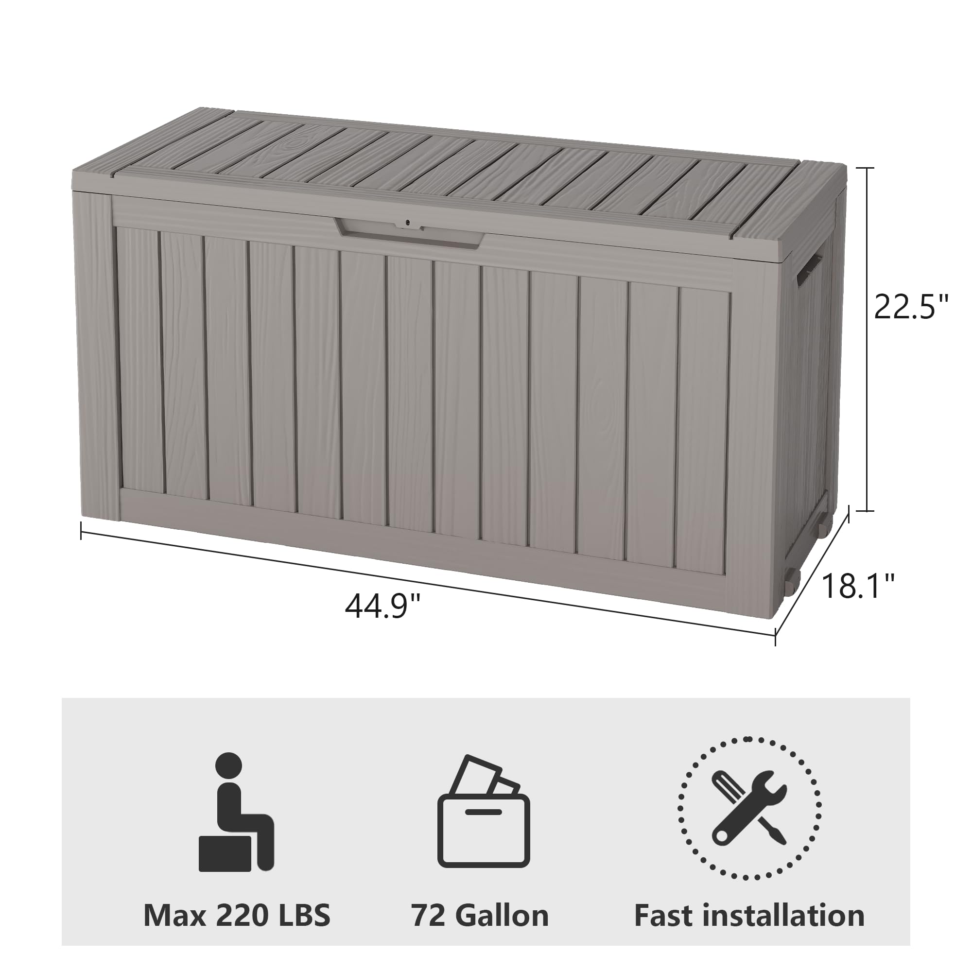 Esmlada Deck Box, 72 Gallon Resin Indoor and Outdoor Storage Boxes Waterproof for Garden Tools, Pool Accessories Storage Bench, Patio Furniture and Cushions with Lockable Lid, Black