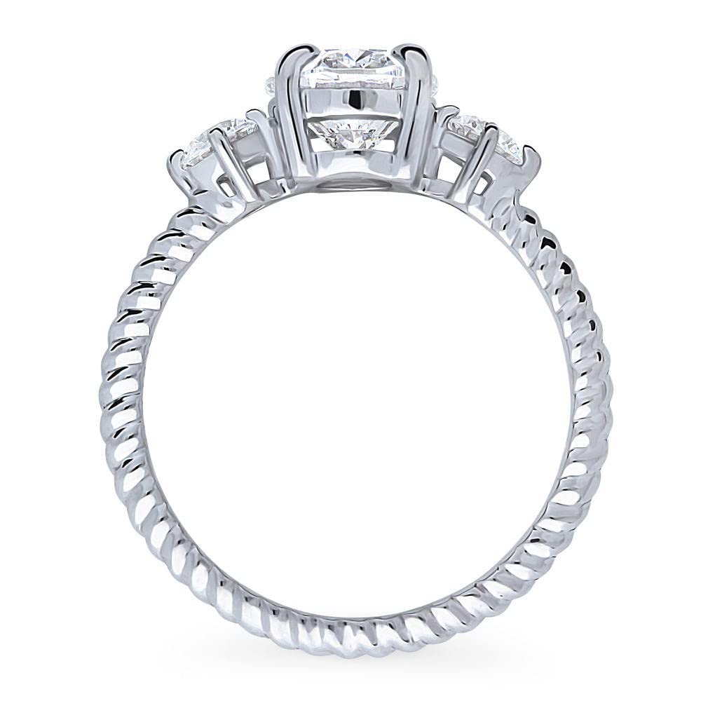 BERRICLE Sterling Silver 3-Stone Wedding Engagement Rings Oval Cut Cubic Zirconia CZ Cable Ring for Women, Rhodium Plated Size 4.5