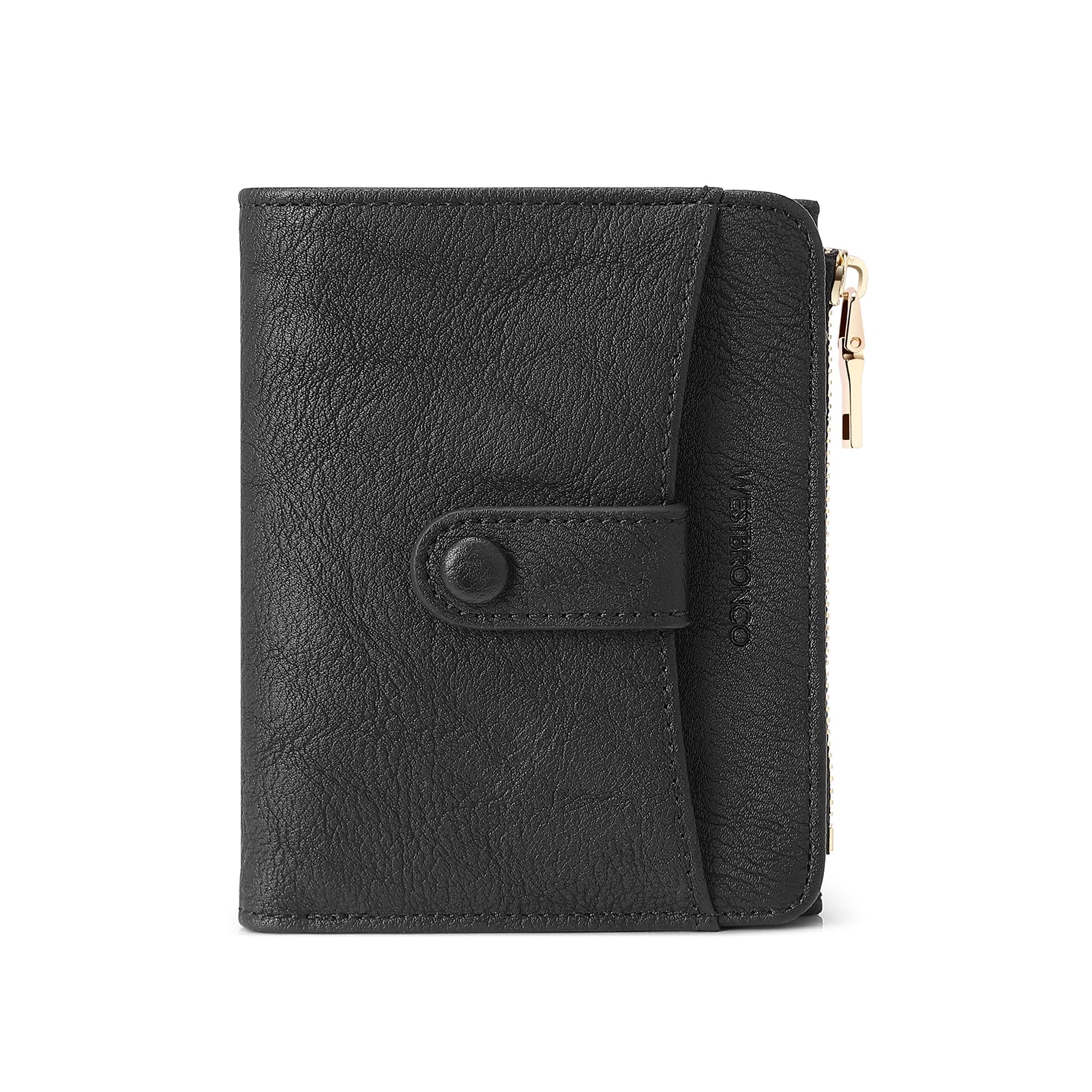 WESTBRONCO Small Wallets for Women Slim Bifold Credit Card Holder Vegan Leather Compact Card Case with Photo Slot Black