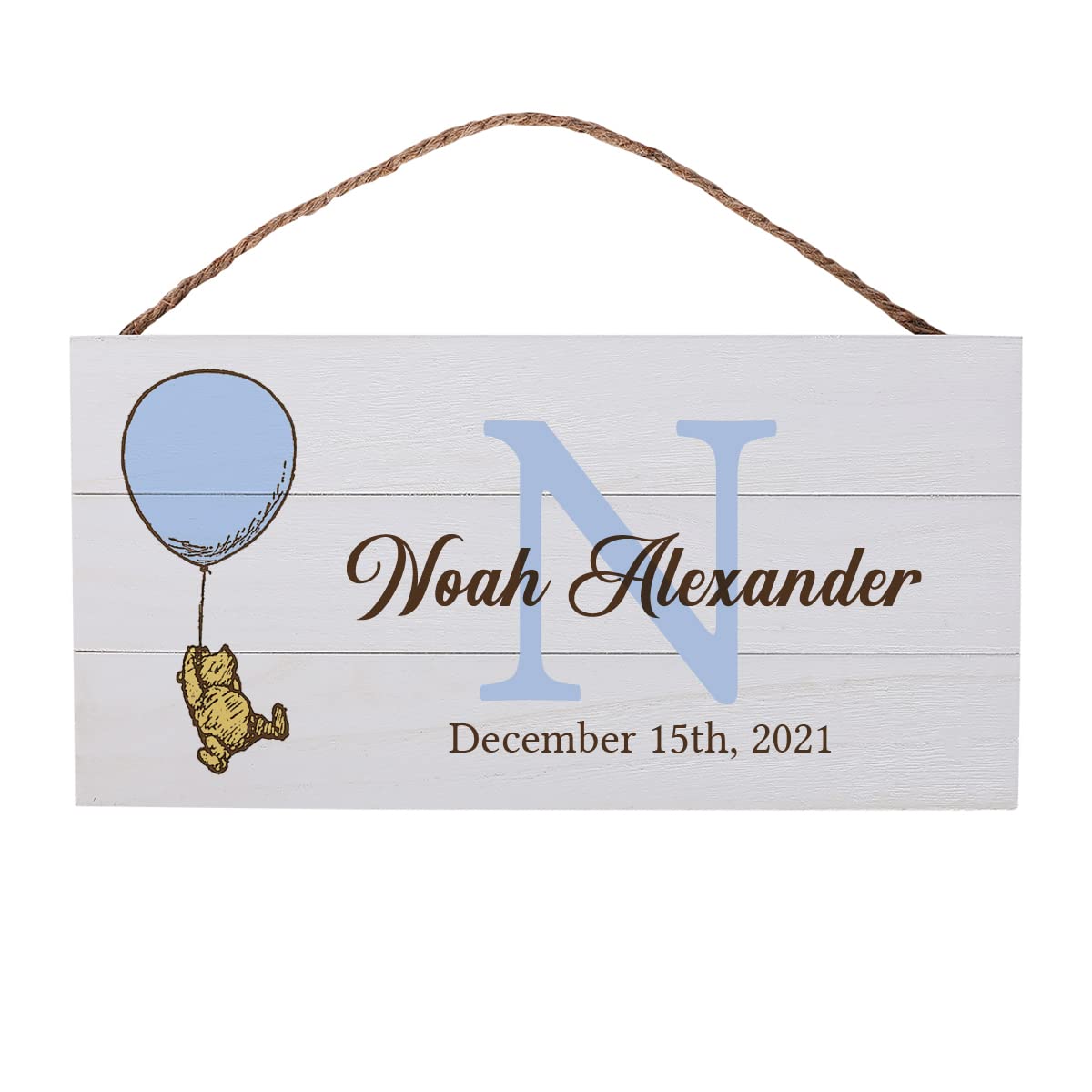 GSM Brands Personalized Winnie The Pooh Sign for Nursery Decor - Custom Name Wooden Plank Classic Vintage Wall Decor Sign (13.75 x 7)