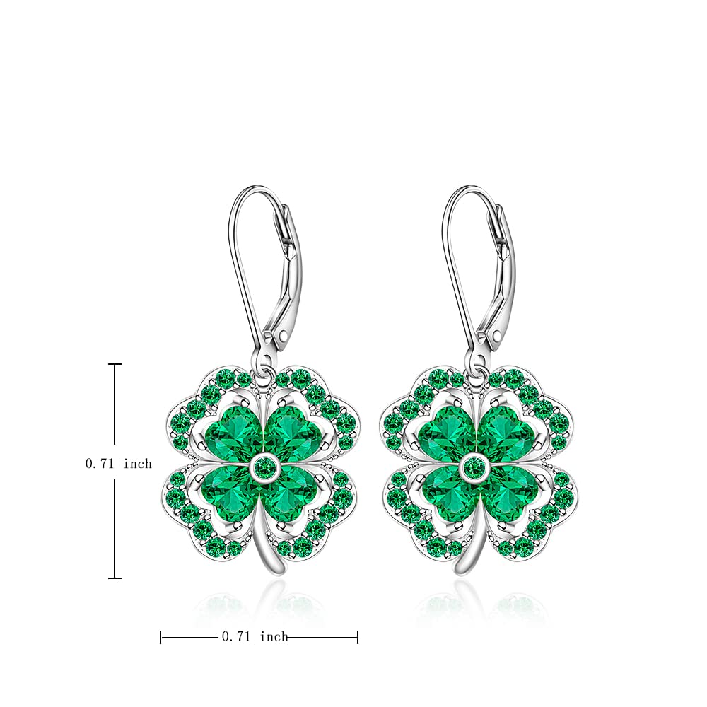 Shamrock Earrings St Patrick’s Day Earrings Four Leaf Clover Earrings for Women Sterling Silver Lucky Dangle Drop Green Clover Irish Celtic Gifts