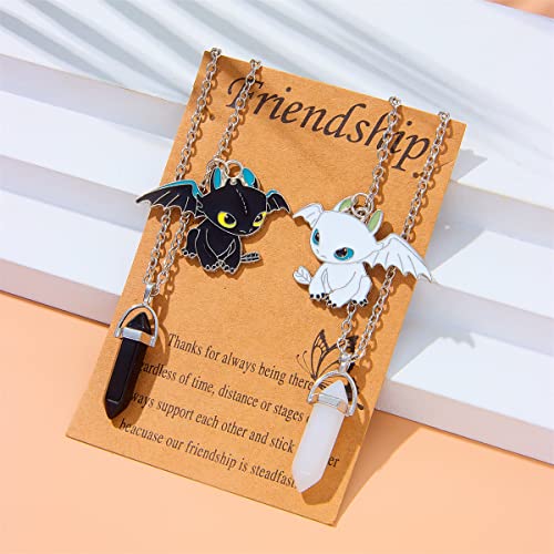 MIFYNN 2pcs Best Friends Crystal Necklace, Bullet Shape Gemstone Hexagonal Chakra Crystal Pendants Matching Heart Friendship Necklaces Set (H)
