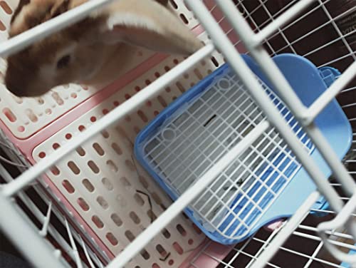 Lucky Interests 2 pcs Rabbit Litter Box, Hanging Bunny Corner Small Animal Toilet Potty Trainer with Pet Crate Bowl and Spoon, Mini Broom & Dustpan, Disposable Cage Liner for Guinea Pigs (Blue, Green)