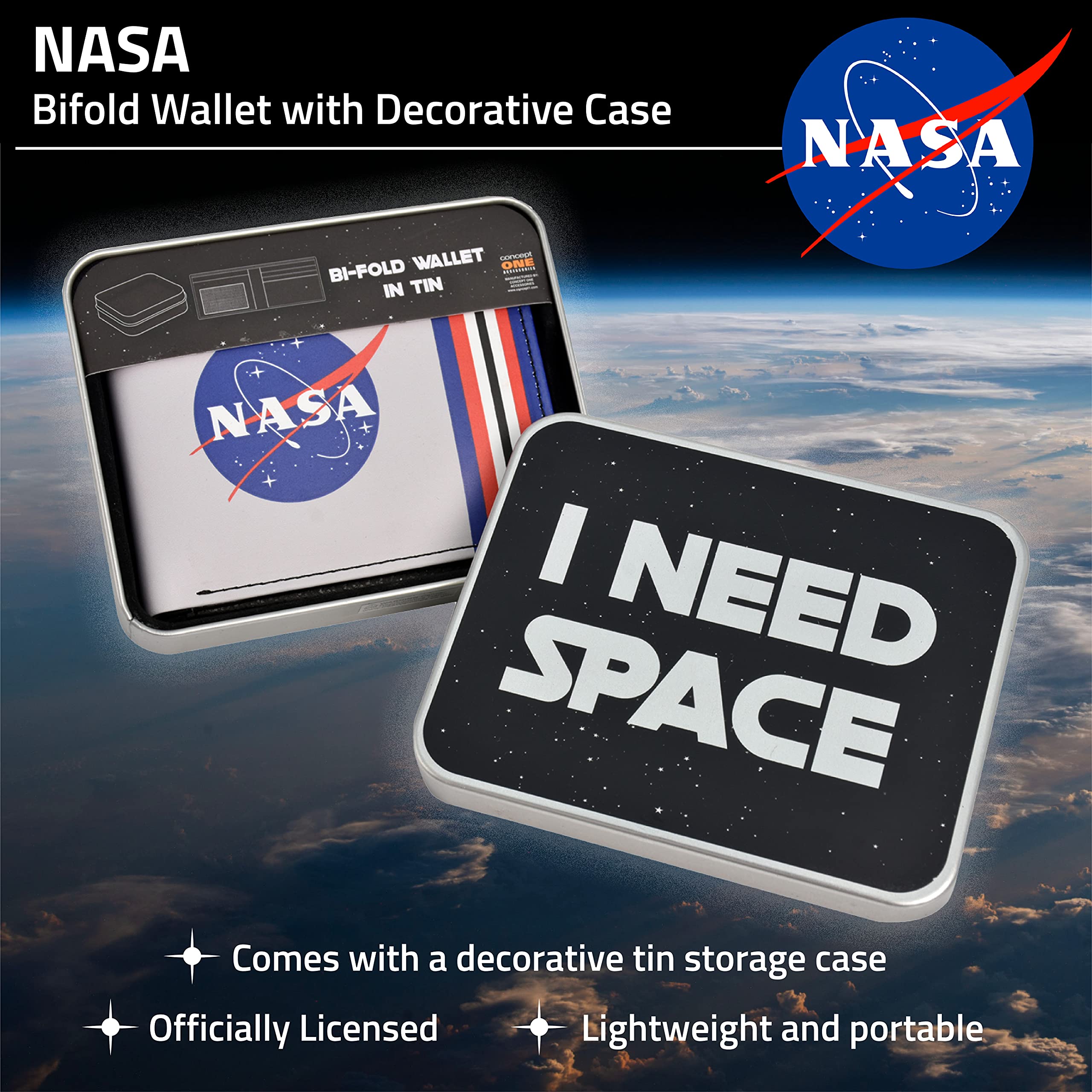 NASA Bifold Wallet in a Decorative Tin Case, Multi