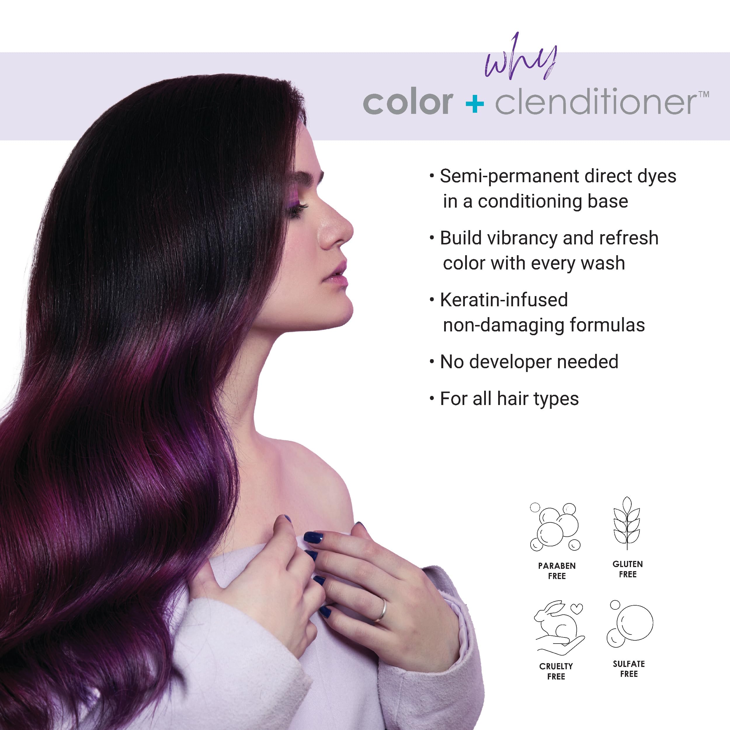 KERACOLOR Clenditioner for Brunettes PURPLE Dye, Semi Permanent Hair Color Depositing Conditioner, Cruelty-free, 12 Fl Oz (Pack of 1)