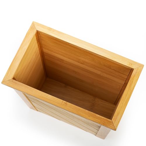 Frcctre Bamboo Waste Basket, Rectangular Compact Waste Trash Can Waste Bin Garbage Built-in Handles Brown Container Bin for Bedroom, Office, Living Room, Kitchen, Bathroom, 11.3"x6.75"x11"