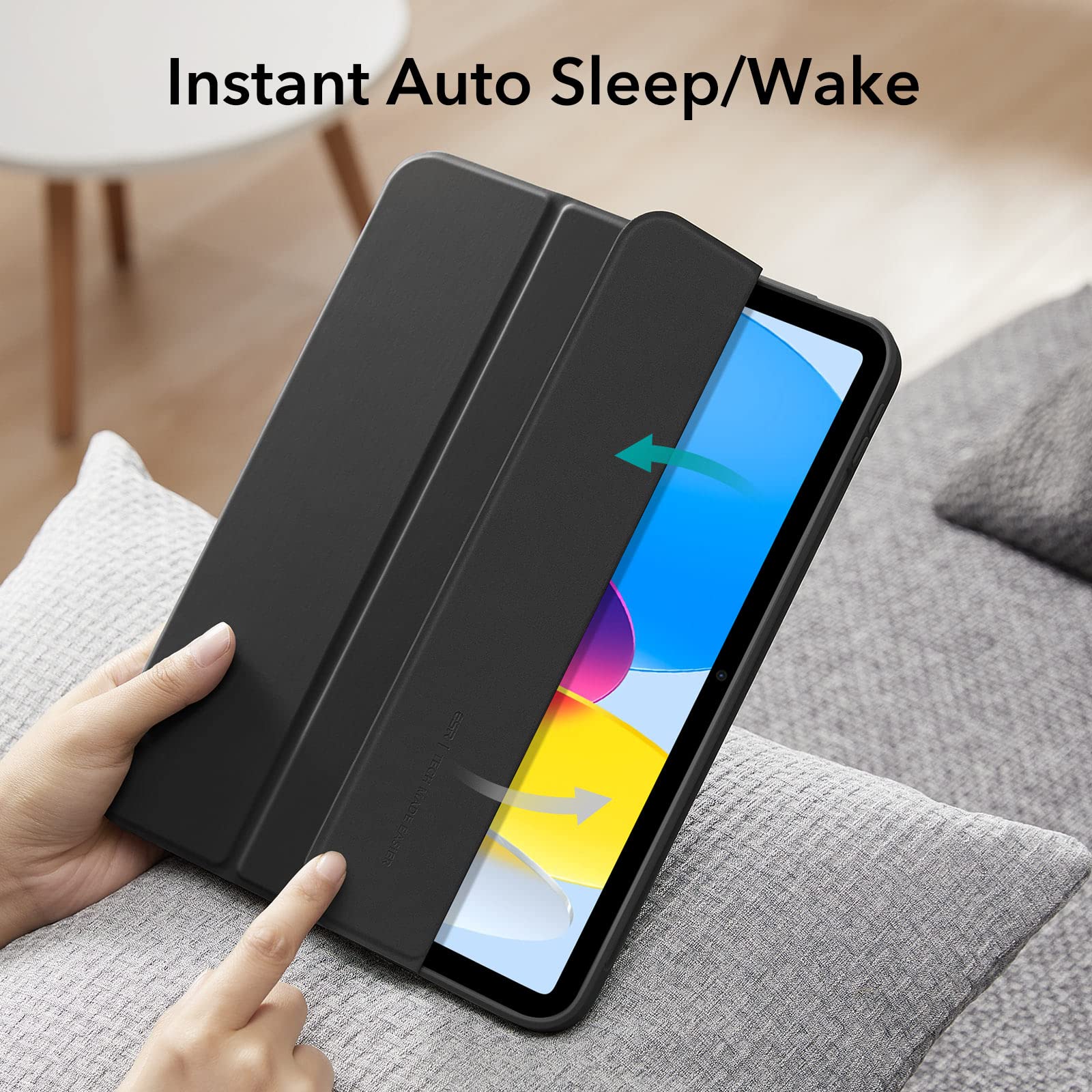 ESR for iPad 10th Generation Case(2022), Trifold Stand Case Compatible with iPad 10.9 Inch with Flexible Back, Built-in Pencil Holder, Pencil 2 Support, Auto Sleep and Wake, Slim and Light, Black