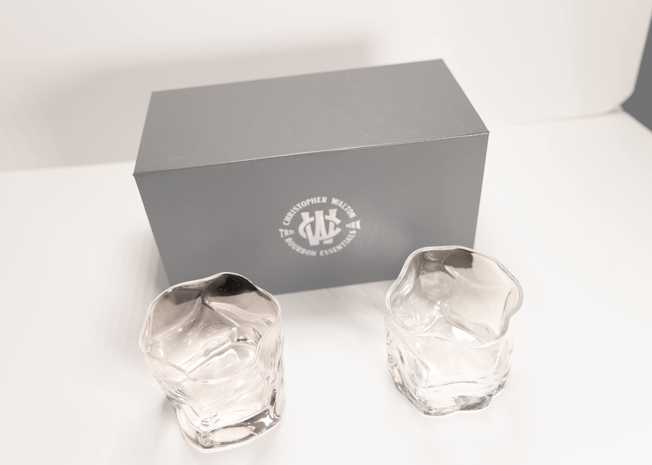 Christopher Walton The Warped. Handmade Bourbon Rocks Glass, 8.5oz, Set of 2 in Gift Box