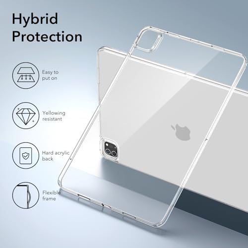ESR for iPad Pro 12.9 Case, 12.9 inch iPad Pro case (2022/2021, 6th/5th Generation), Thin and Lightweight, Yellowing Resistant, Hard Back, Supports Pencil 2, Classic Series, Clear