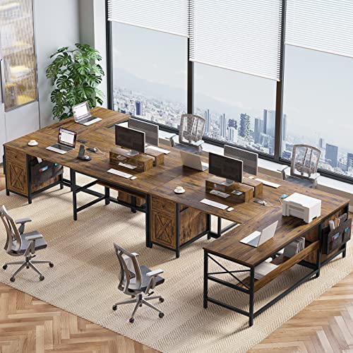 SEDETA 63" L Shaped Desk, Convertible Long Home Office Desk or Corner Desk, Office Computer Desk with Drawer, Power Strip, Storage Cabinet & Monitor Stand for Home Office, Rustic Brown