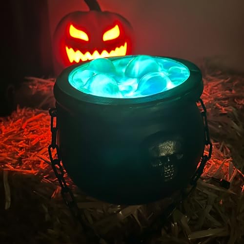 GIFTEXPRESS 8 Inches Special Effect Halloween Black Cauldron with Light-up Green Potion, Witch Cauldron with Brew Sound Effects for Halloween Decoration, Horror Scene Witch Holiday Décor Theme Party