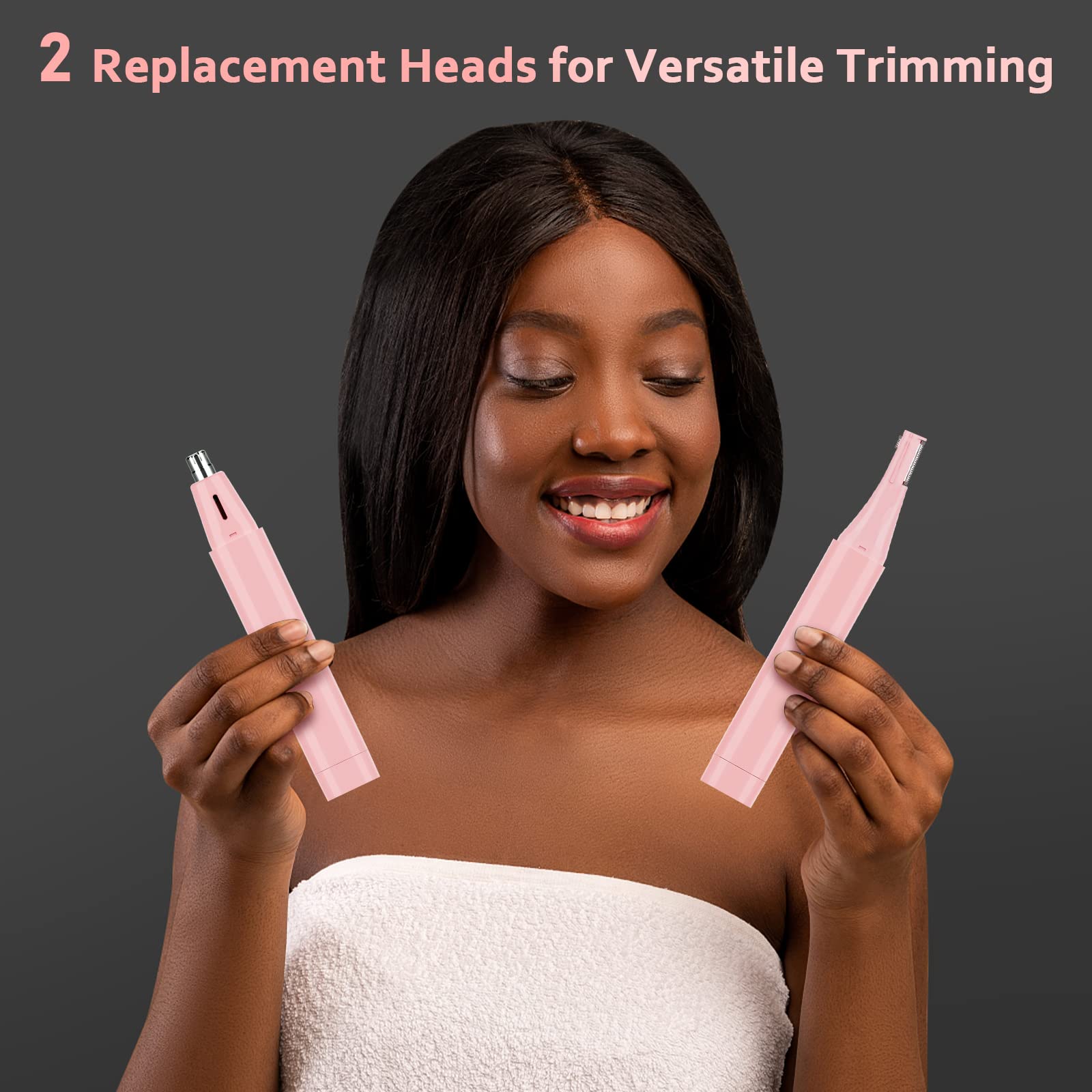 Ear Nose Hair Trimmer for Women, Rechargeable Eyebrow Facial Hair Trimmer, Painless Waterproof Nose Clipper 2023 Professional Dual Blades Face Shaver Pink (Pink)