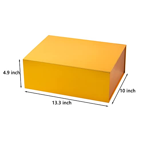 Large Gift Box 13.3x9.6x4.9 Inches,Collapsible Gift Box with Magnetic Lid,Sturdy Gift Packaging Decorative Boxes for for Wedding, Party, Birthday, Bridesmaid Proposal Boxes, Groomsman Boxes(Gold,Textured Finsh)