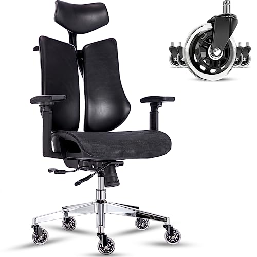 BV Ergonomic Dual Backrests Office Chair, Lumbar Support Office Desk Chair Back Support, Breathable mesh Office Chair 3D Adjustable Armrest(Foam Black)