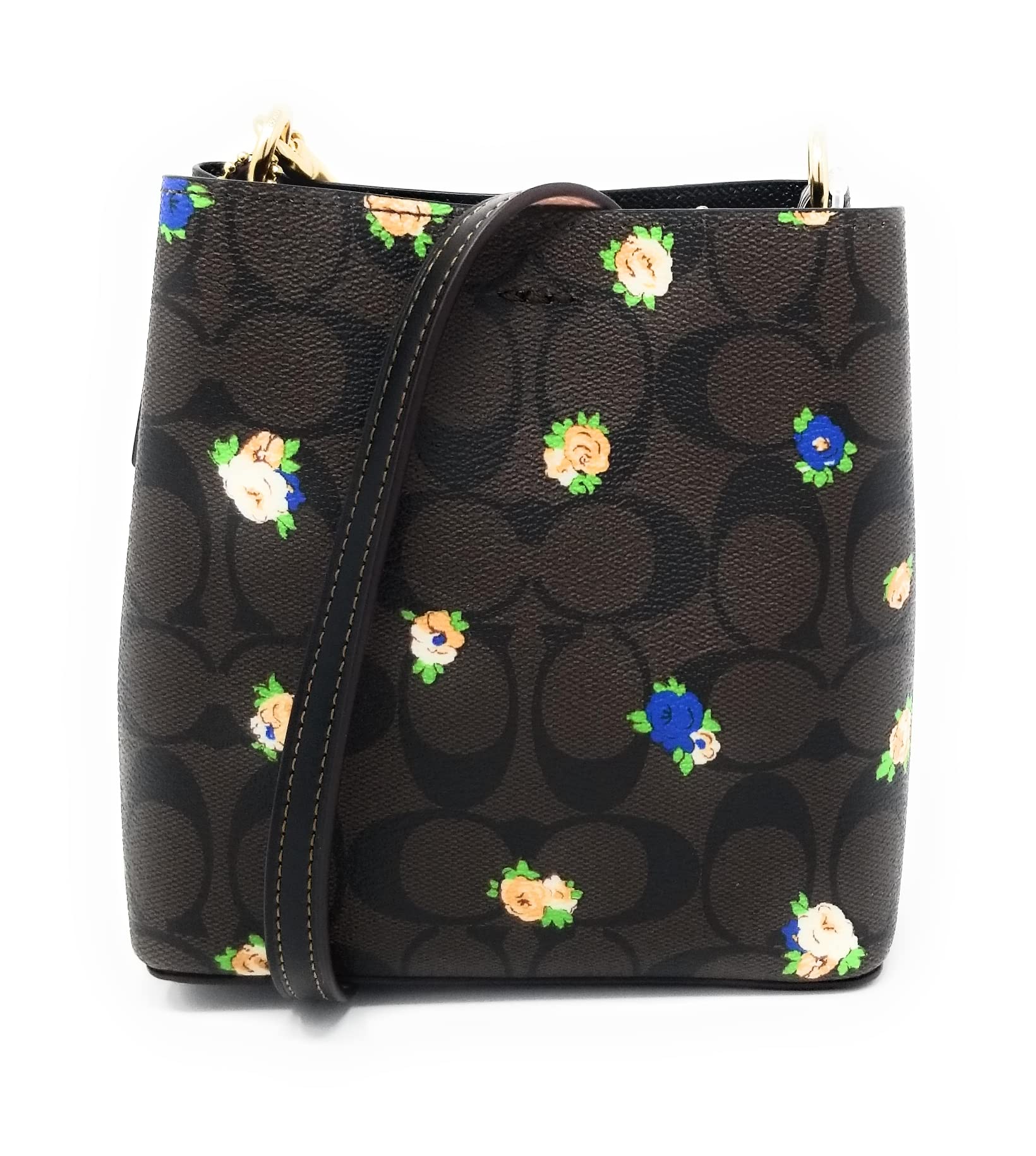 Coach Women's Mini Town Bucket Bag (Coated Canvas - Rose Print - Brown/Black)