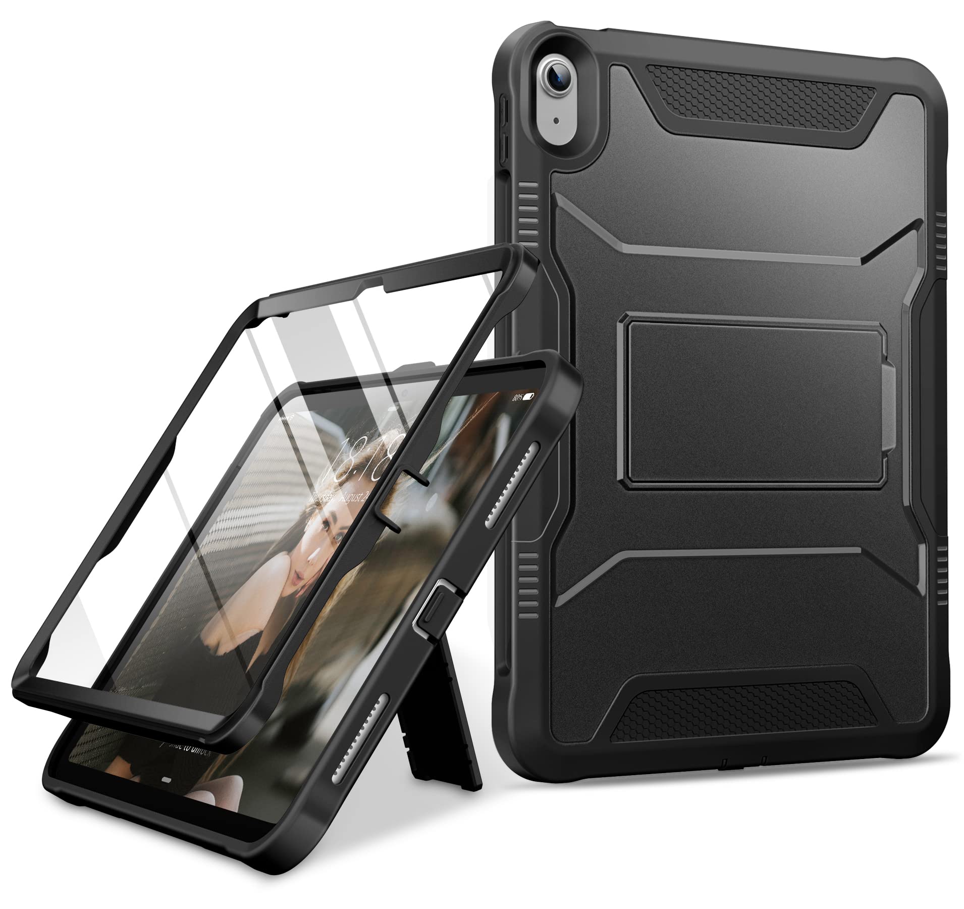 DTTO Case for iPad 10th Generation 10.9 Inch 2022 Release, iPad Case with Kickstand and Built-in Screen Protector, Durable Shockproof Full Body Protective Cover for Apple iPad 10.9 Inch - Black