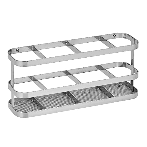 mDesign 4-Section Oval Bathroom Wall Mounted Hair Tool Storage Organizer - Metal Accessory Basket - Hanging Holder for Hair Dryer, Straightener, and Curling Iron - Carson Collection - Chrome