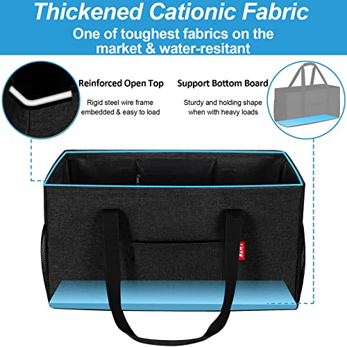 LHZK 2Pack Extra Large Utility Tote Bag with Metal Wire Frame, Reinforced Bottom Board for Pool Beach Laundry Storage