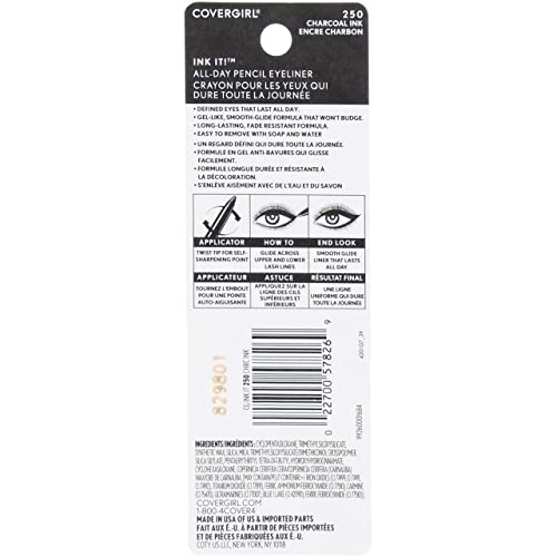 CoverGirl Ink It! by Perfect Point Plus Eyeliner, Charcoal Ink [250] 0.06 oz (Pack of 2)