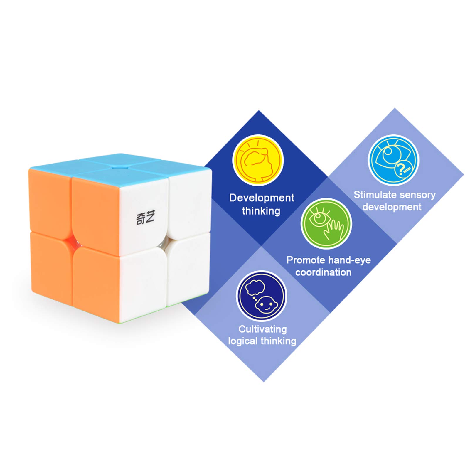 Qidi Speed Cube 2x2- Stickerless Magic Cube 2x2x2 Puzzles Toys (50mm), The Most Educational Toy to Improve Concentration.