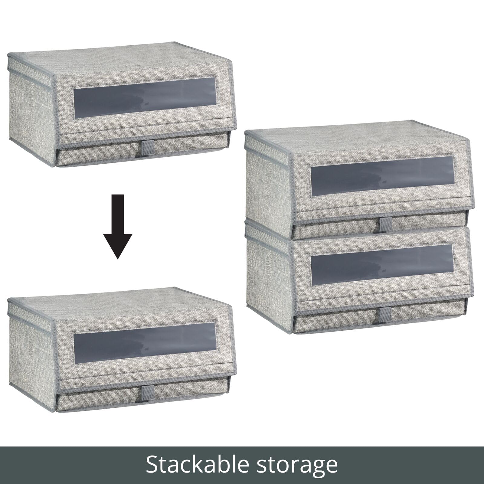 mDesign Large Fabric Closet Shoe Storage Box w/Clear Window - Shoe, Sandal, Sweater, Linen, Clothes Organizer - Boot Storage Solutions - Shoe Bin - Lido Collection, 8 Pack, Gray