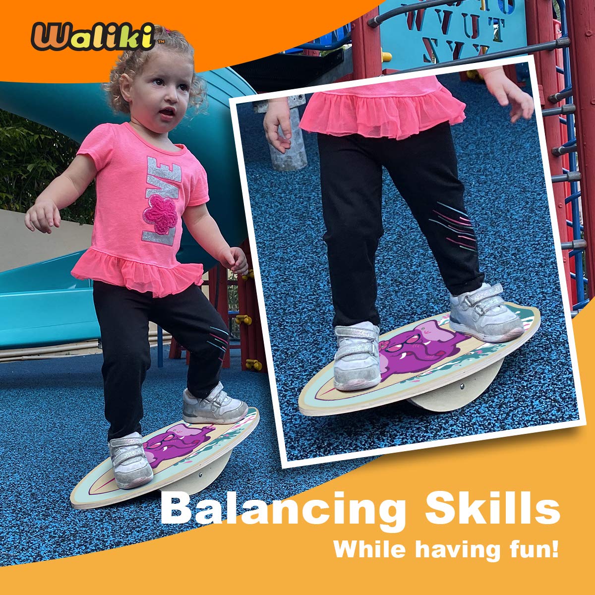 WALIKI Wood Balance Board | Ages 3-8 | Toddlers and Kids | Pink