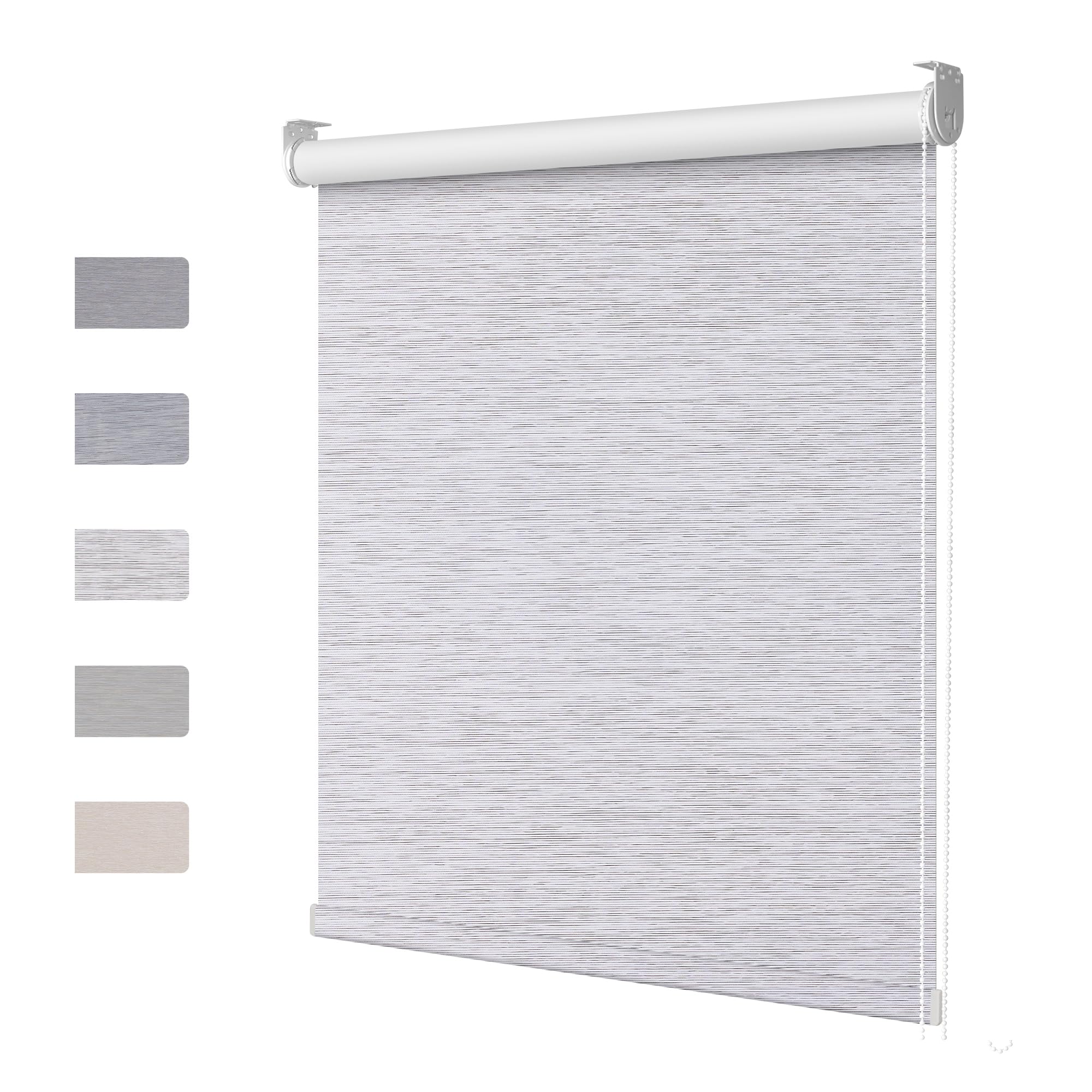 Boolegon Blackout Roller Shades for Windows, Jacquard Fabrics Pull Down Room Darkening Roller Window Shades for Home, Easy Install UV Protect Roller Blinds Living Room Bedroom,White,62" W x 90" H