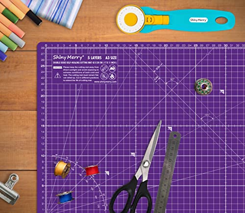 Cutting Mat A3 around 12" x 18", Self Healing cutting mat Double Sided 5-Ply Cutting Mats for Crafts, Fabric, Sewing, Quilting, Workbench, Scrapbooking, Projects, Pink/Purple -Shiny Merry
