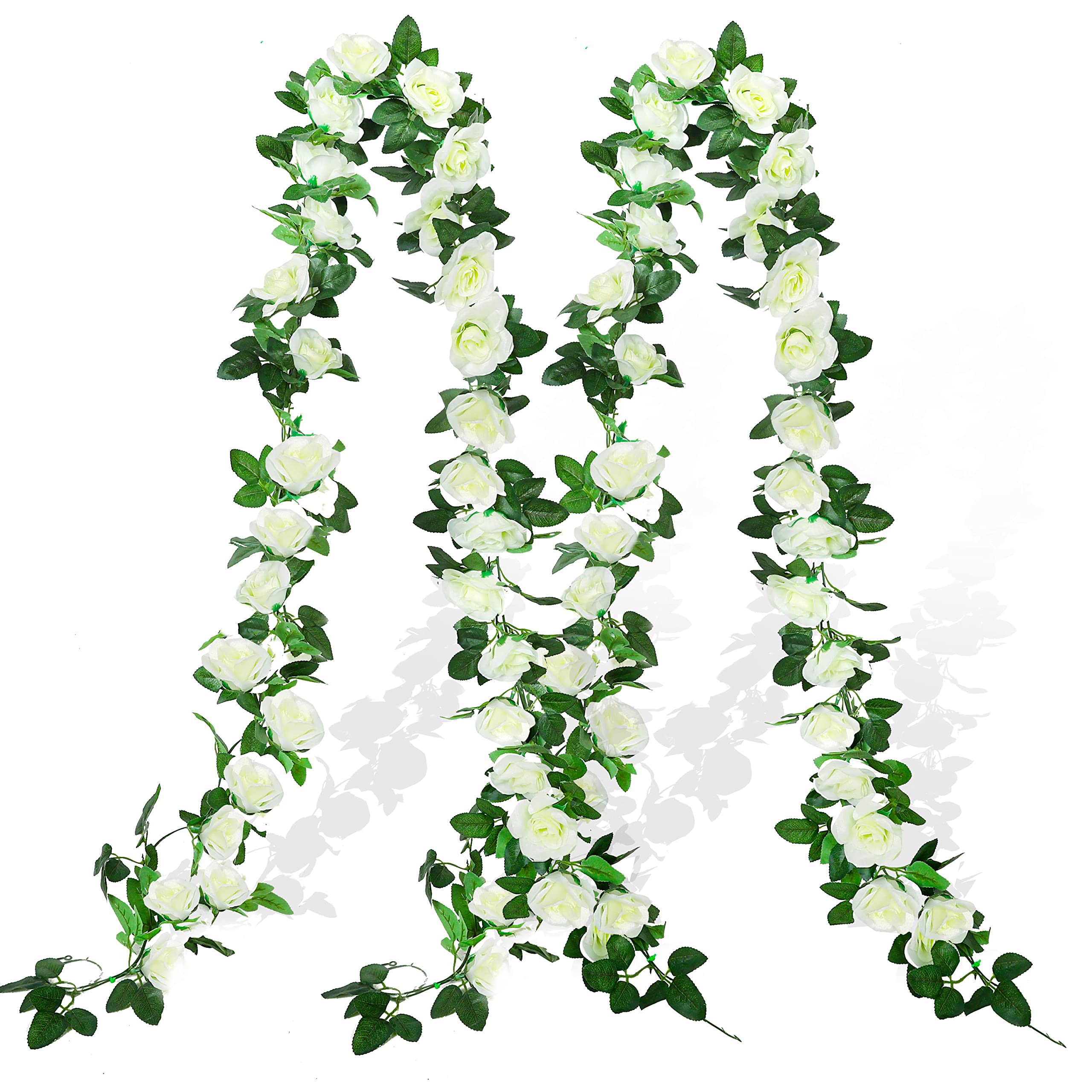 Luyue 2Pack-15ft Fake Rose Vine Garland Artificial Flower Vines Arch Floral Hanging Garlands Decoration Silk Roses for Home Wedding-White