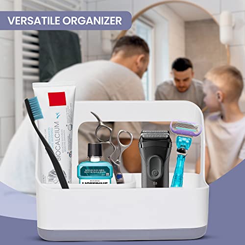 Cheer Collection Toiletry Organizer and Sponge Caddy, Countertop Organizer for Kitchen and Bathroom Sink with Removable Dividers and Drain Tray
