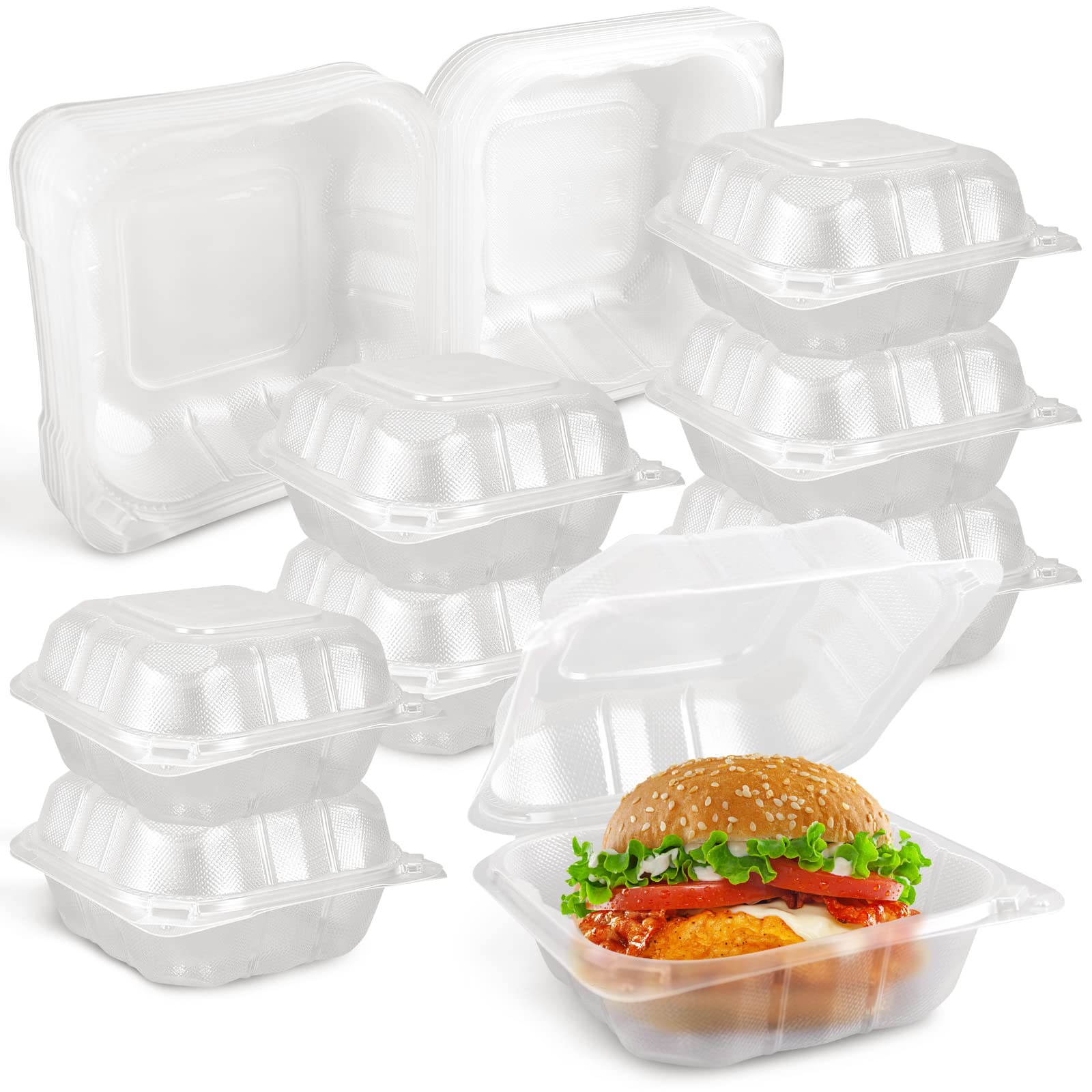 DODHEG 24 PCS Clear Clamshell Take out Containers, Plastic Food Container, Disposable Plastic To Go Containers, for Cakes, Hamburger, etc, 6 x 6 Inch
