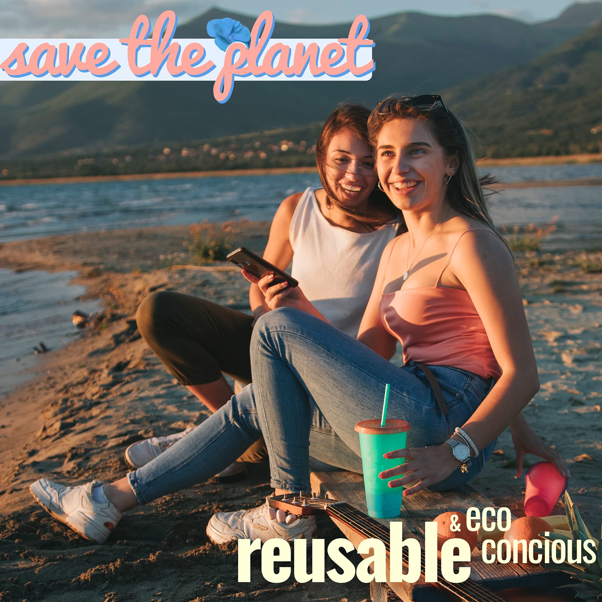 Color Changing Cups with Lids and Straws for Adults - 5 x 24oz Reusable Cups with Lids and Straws, Bulk Plastic Cups with Lids and Straws for Kids Women, Cold Iced Coffee Cups & Party Water Tumbler