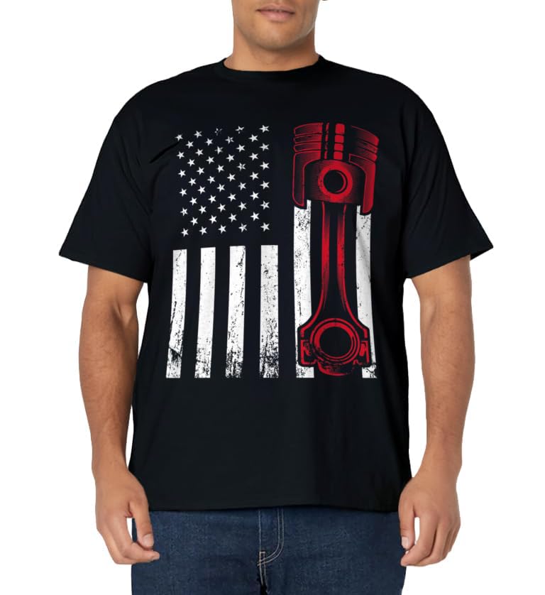 Car Enthusiast - American Flag Piston Muscle Car Gift T-Shirt