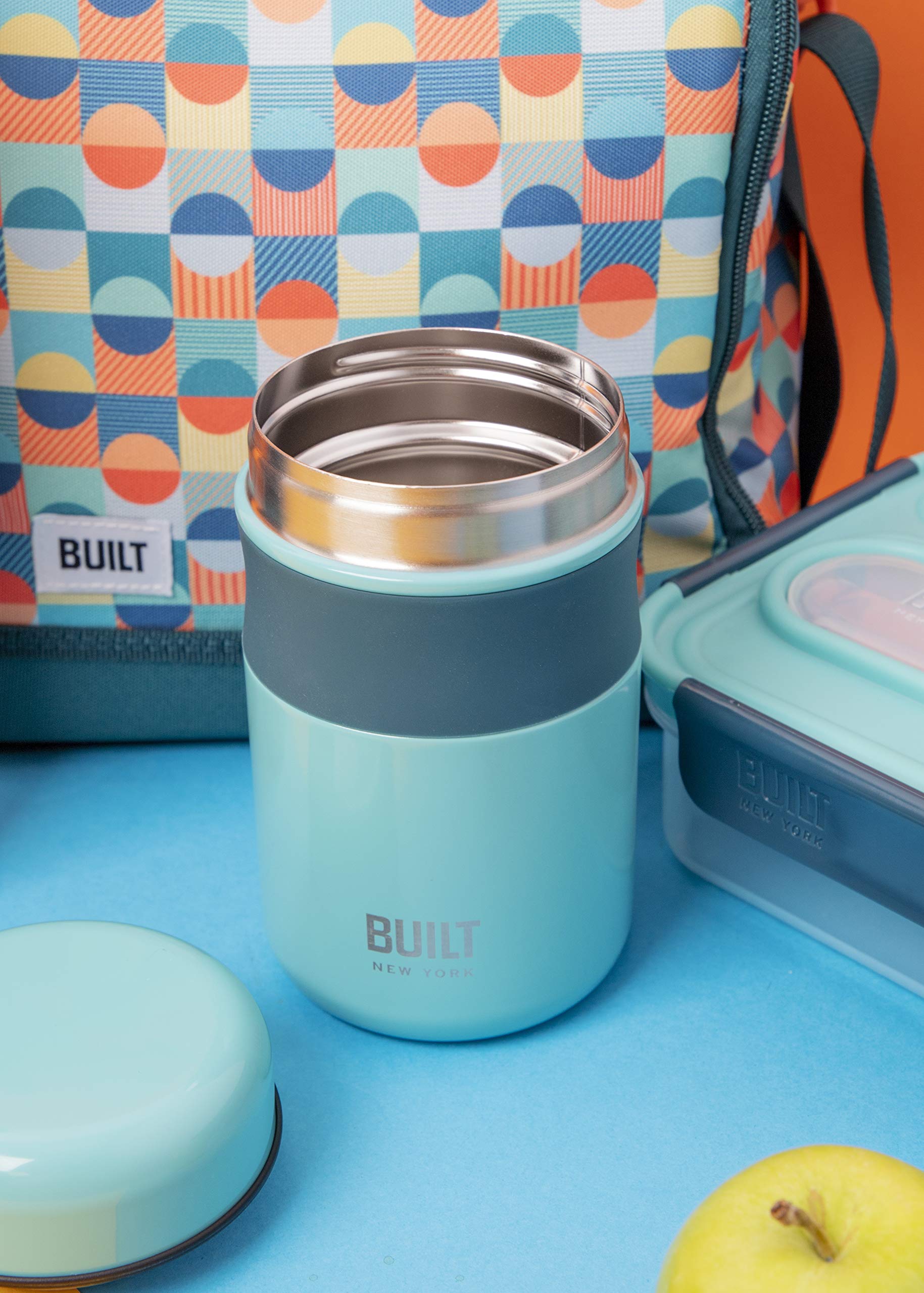Built Double Wall Vacuum Insulated Food Flask for Hot and Cold Foods, Stainless Steel, Teal, 490 ml