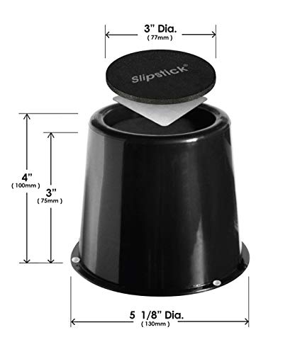 Slipstick CB672 Premium 3 Inch Bed Risers/Furniture Raisers with Steel Reinforced Holder Top, Lifts Height 3" (4 Pack) Supports 2,640 Pounds, Black, Stackable with CB671