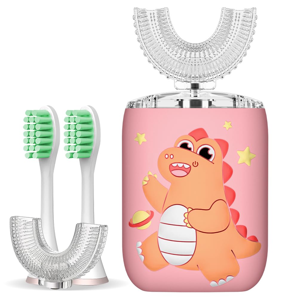Kids Electric Toothbrush U Shaped Ultrasonic Automatic Brush with 2 Brush Head 6 Sonic Clean Modes IPX7 Waterproof Unicorn Design Whole Mouth Rechargeable Smart Timer Toothbrushes for Children 2-6