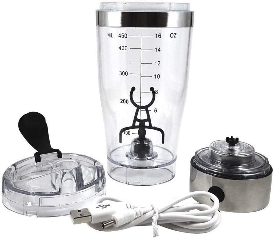 Electric Protein Shaker, Blender Bottle for gym or preworkout, Shaker Water Bottle with Action-Rod Wire Mixer, drink mixer, Shaker Bottles for Protein Mixes With Storage 16oz (black)