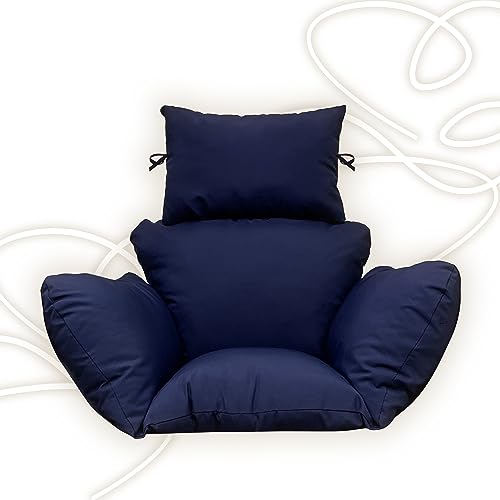 Iberose Egg Chair Cushion Replacement, Cushion with Headrest and Armrest, Thicken Basket Chair Cushion Washable, Hammock Chair Cushion Wide, Swing Wicker Hanging Chair, Cushion Only (Navy Blue)