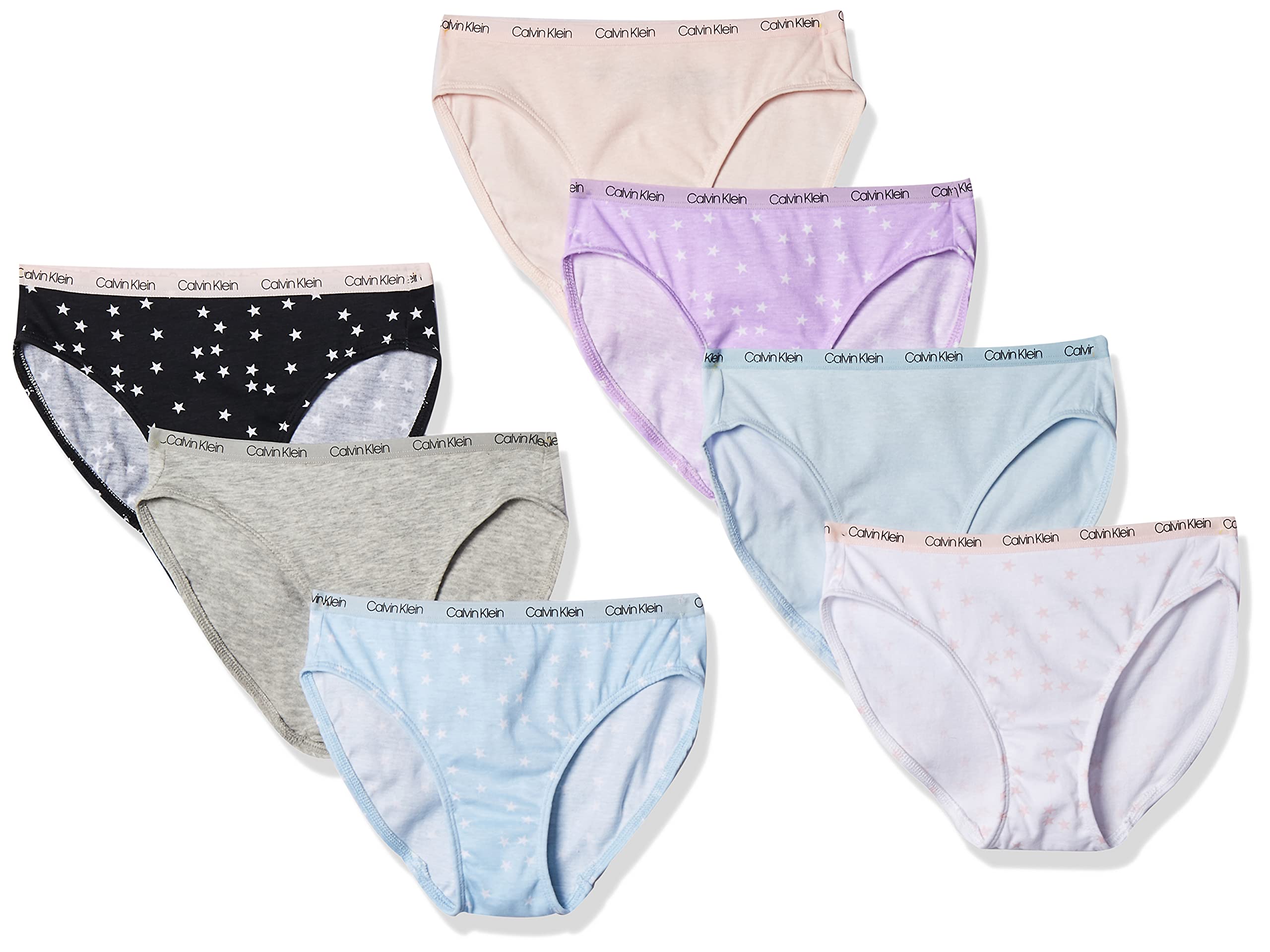 Calvin Klein Girls Cotton Underwear Bikini Panties, 7 Pack Stars Large