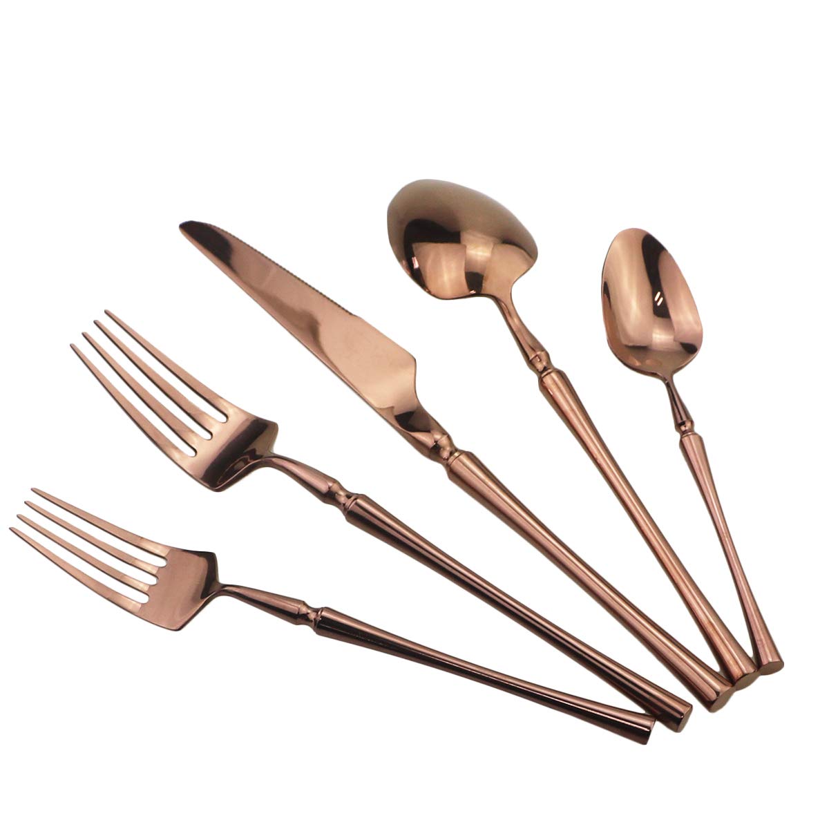 Gugrida 20 piece Copper Flatware Set 304 Stainless Steel Fork Spoon Cutlery Luxury Mirror Polished Silverware, Dishwasher Safe, Service for 4