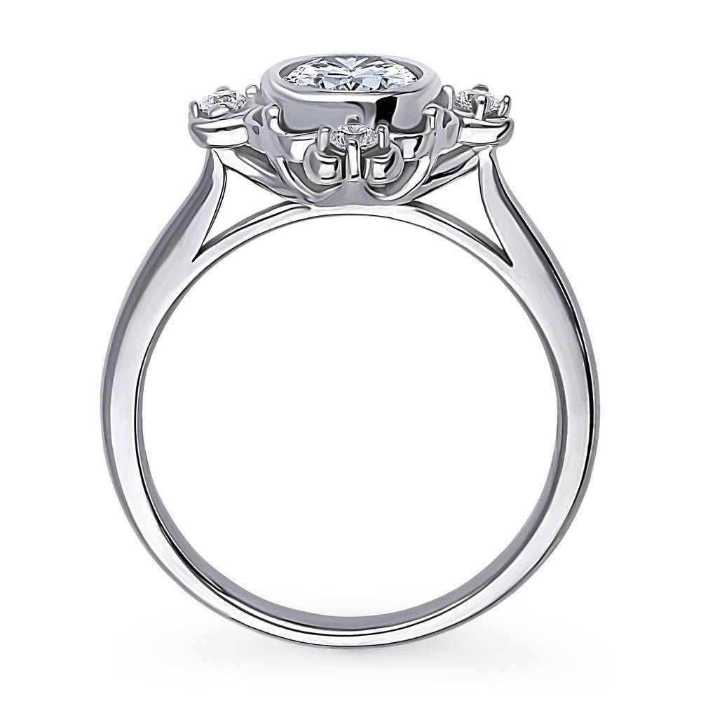 BERRICLE Sterling Silver Flower Cubic Zirconia CZ Art Deco Promise Ring for Women, Rhodium Plated Size 9