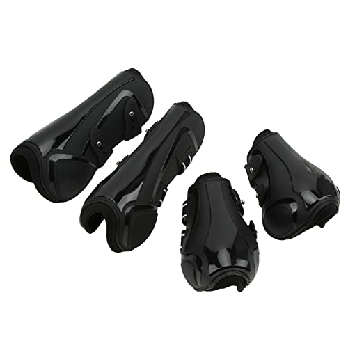 GLOGLOW 4Pcs Horse Tendon Boots, PU Shell Open Front Boots and Horse Hind Leg Brace Boots for Jumping Trail Riding Shock Absorbing