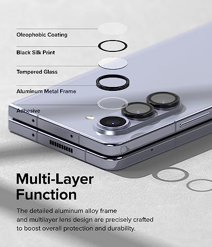 Ringke Camera Lens Frame Glass Compatible with Samsung Galaxy Z Fold 5 Camera Lens Protector, Tempered Glass Covers and Aluminum Alloy Frames - Black