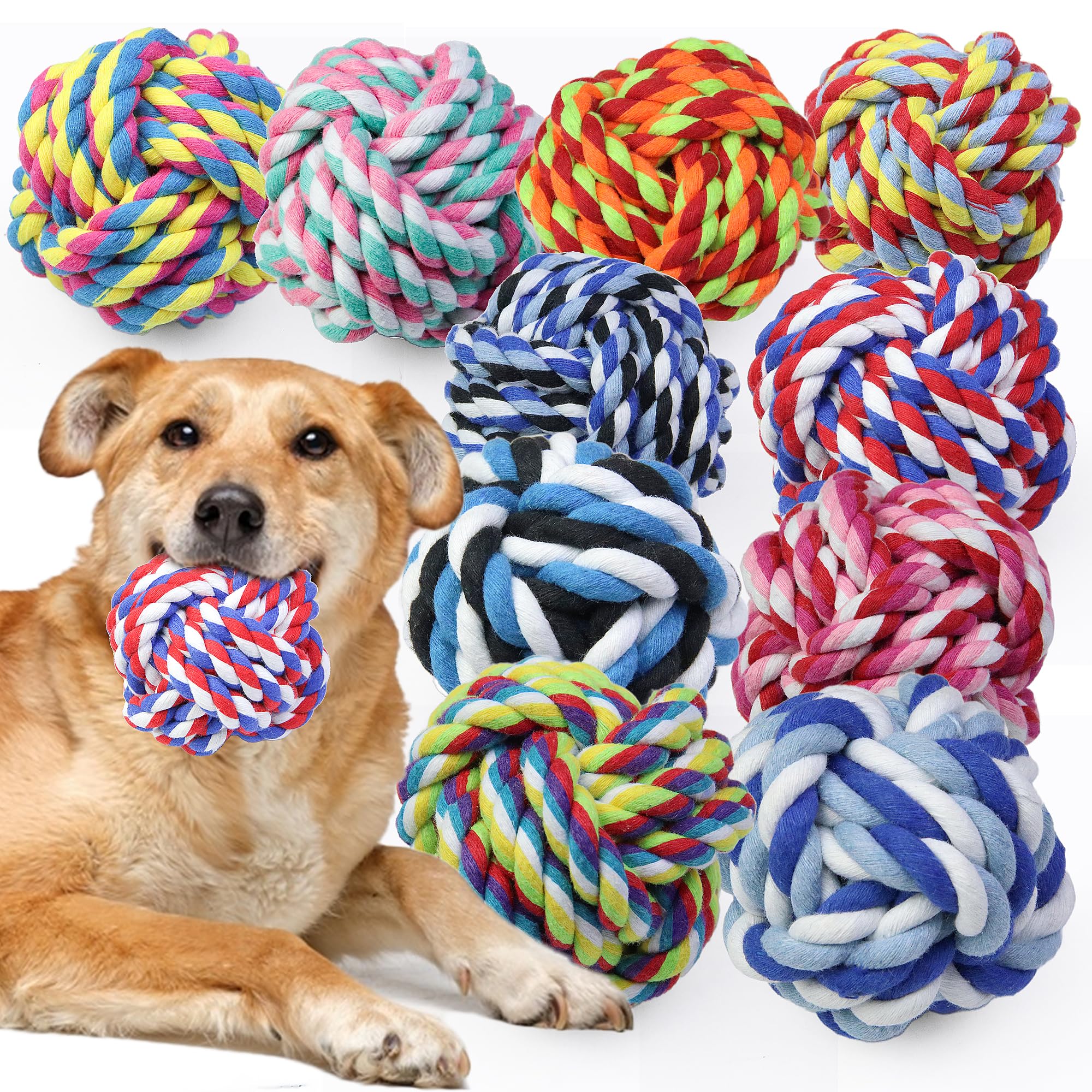 Dog Chew Ball Rope Toys for Aggressive Chewers, 10 Pack Durable Balls Toy for Medium and Small Breeds, Dental Cotton Dog Rope Toys, Puppy Teething Chew Toys, Interactive Dog Toys, Not for Large Dog